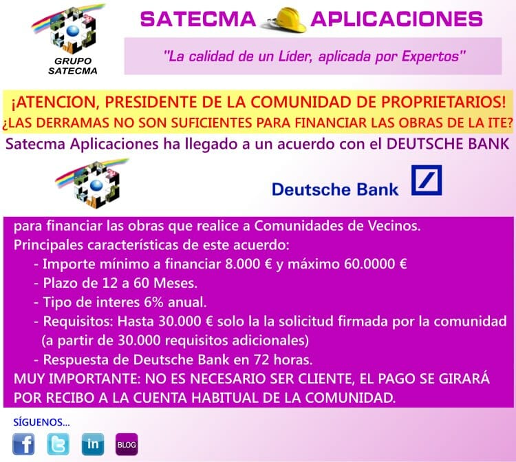 Acuerdo Satecma Rehabilitaciones Técnicas y deutsche bank | SATECMA.ES