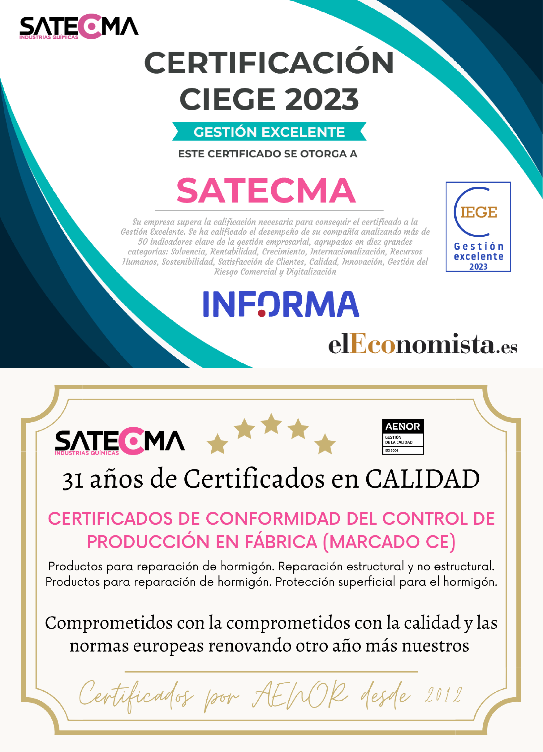 Certificaciones Satecma CEIGE y Aenor | SATECMA.ES