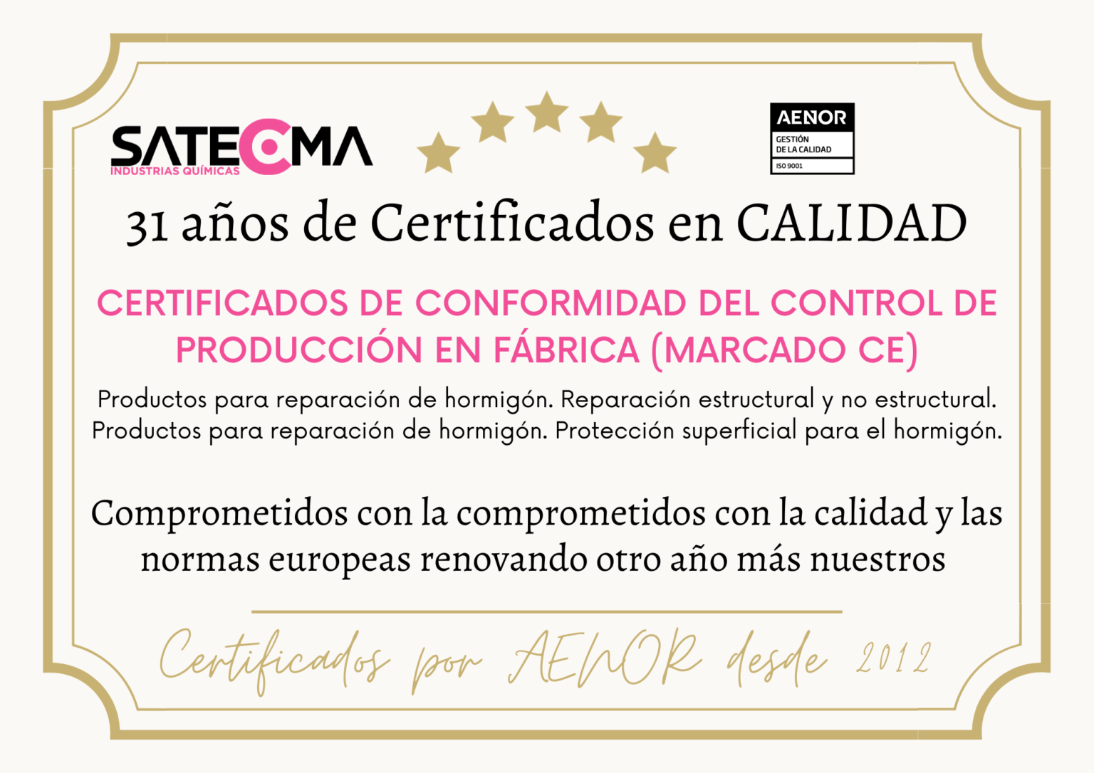 Certificaciones Satecma CEIGE y Aenor | SATECMA.ES